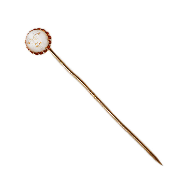 9CT Yellow Gold Moonstone Man In The Moon Stick Pin – Curio & Jewel